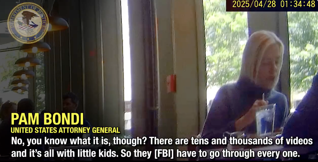 Pam Bondi Caught on Tape Stating FBI Has “Tens of Thousands” of Epstein Child Exploitation ...